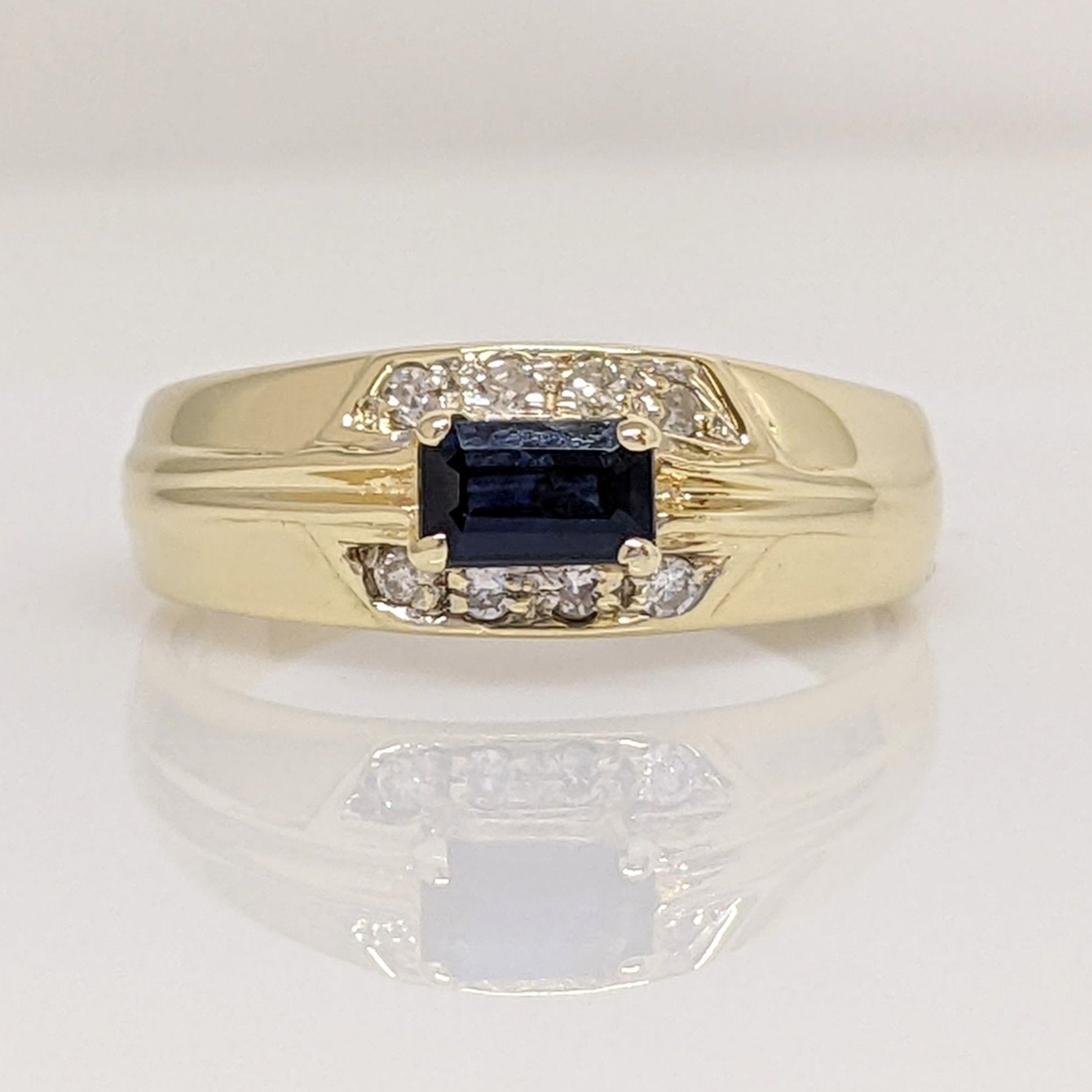 14K SAPPHIRE "C" EMERALD CUT 3X5 WITH (8) MELEE ESTATE RING 2.8 GRAMS ...